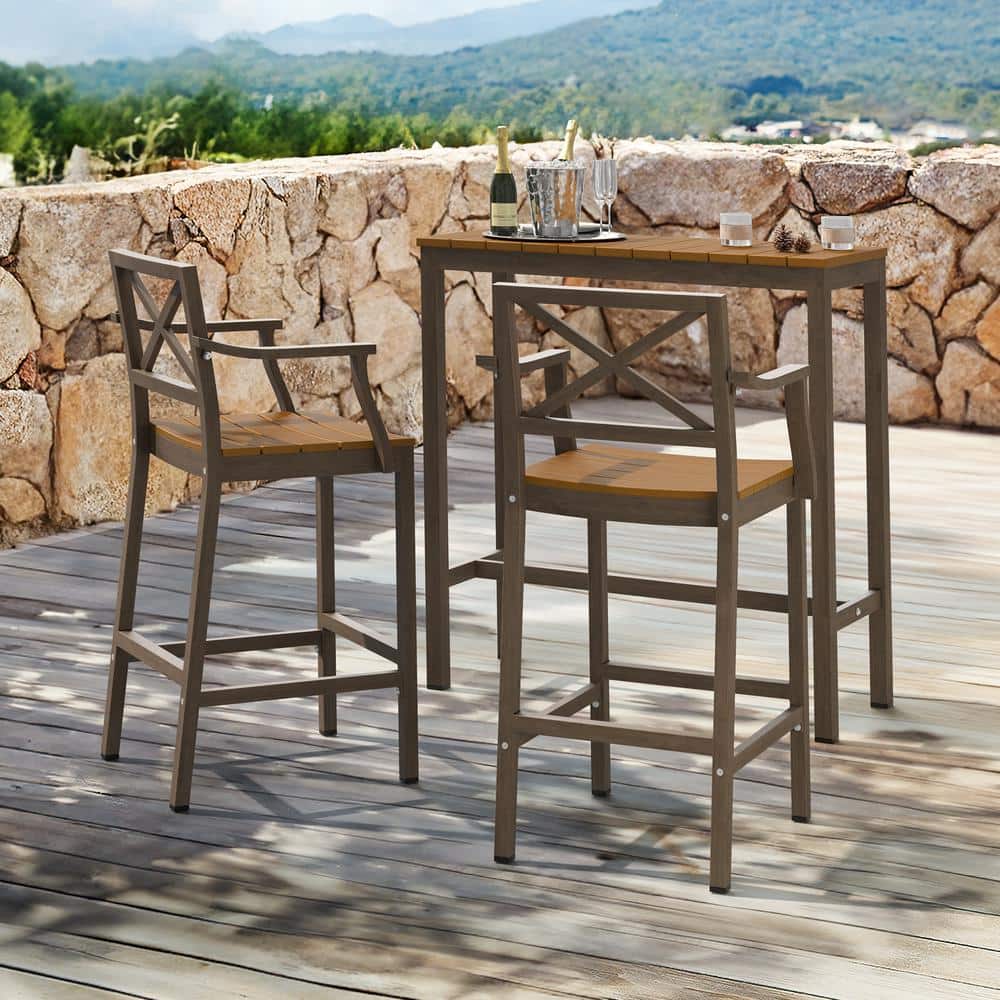 LUE BONA Humphrey 26 in. Brown Aluminum Plastic Outdoor Bar Stool with ...