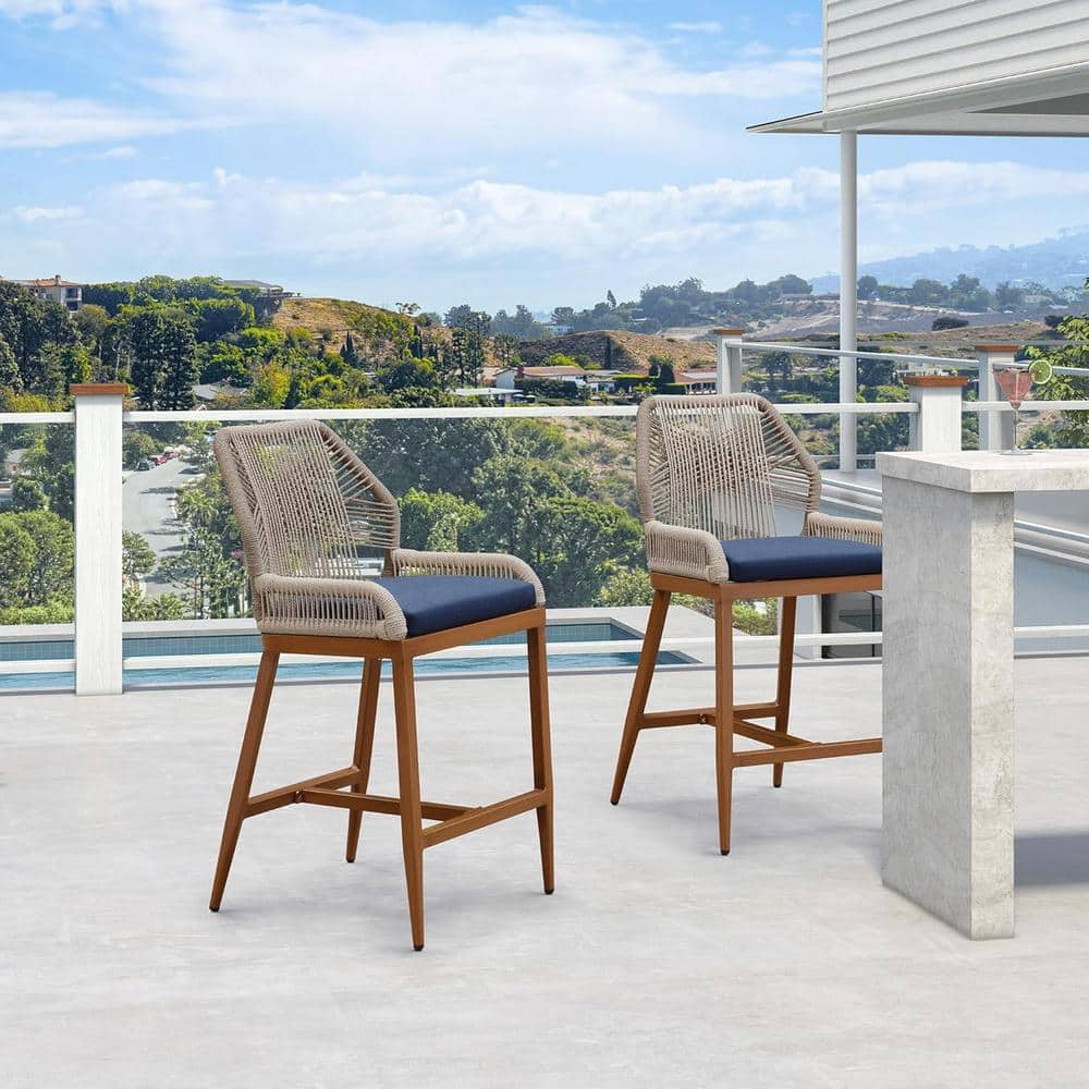 PURPLE LEAF Modern Aluminum Twill Wicker Woven Bar Height Outdoor Bar ...