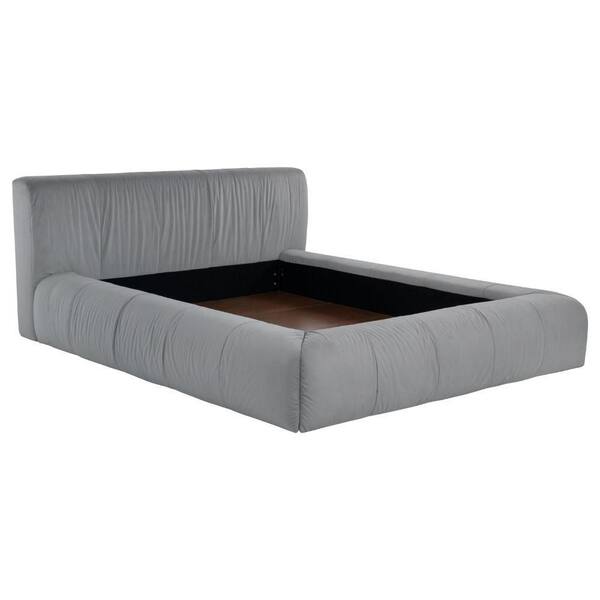 Benjara Limo Gray Pine Wood Frame Queen Platform Bed with Upholstered ...