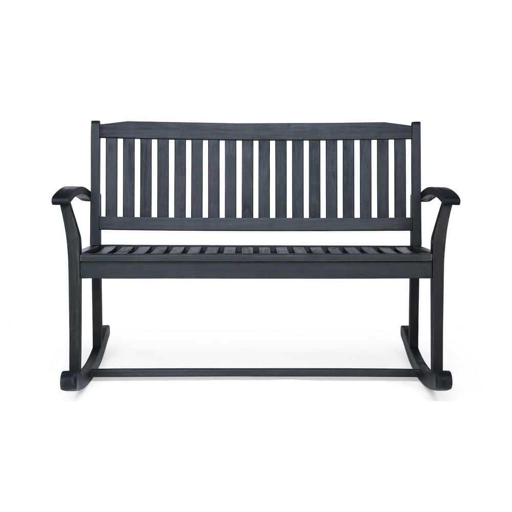 Wood Double Outdoor Rocking Chair, Classic Black Weather-Resistant ...