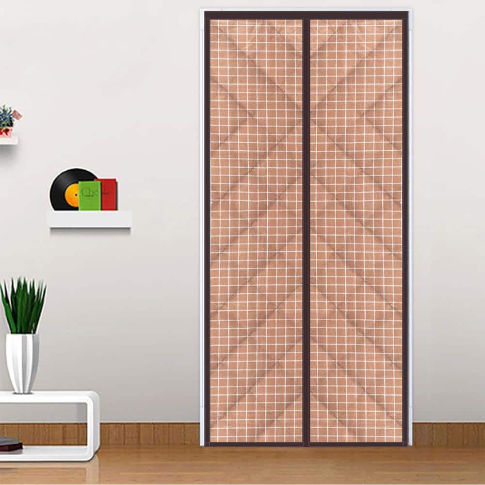 Wellco 31.5 in. x 79 in. Brown Plastic Thermal Insulated Door Curtain Magnetic Screen Door Noise ...