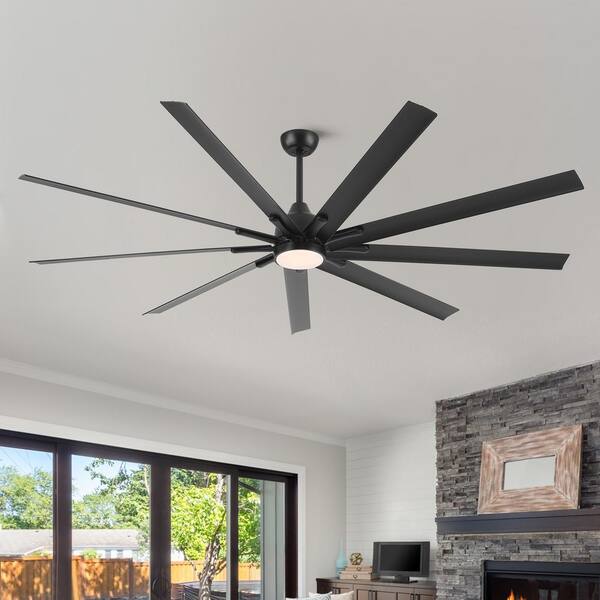 YUHAO 84 in. Industrial Indoor Large Black Ceiling Fans with LED Light ...