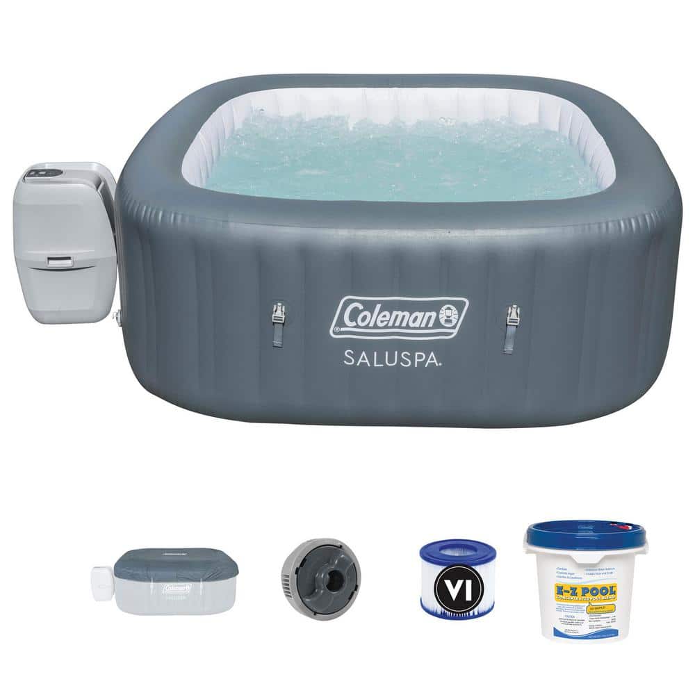 Coleman 6 ft. x 6 ft. Square SaluSpa 4 Person Inflatable Hot Tub with ...