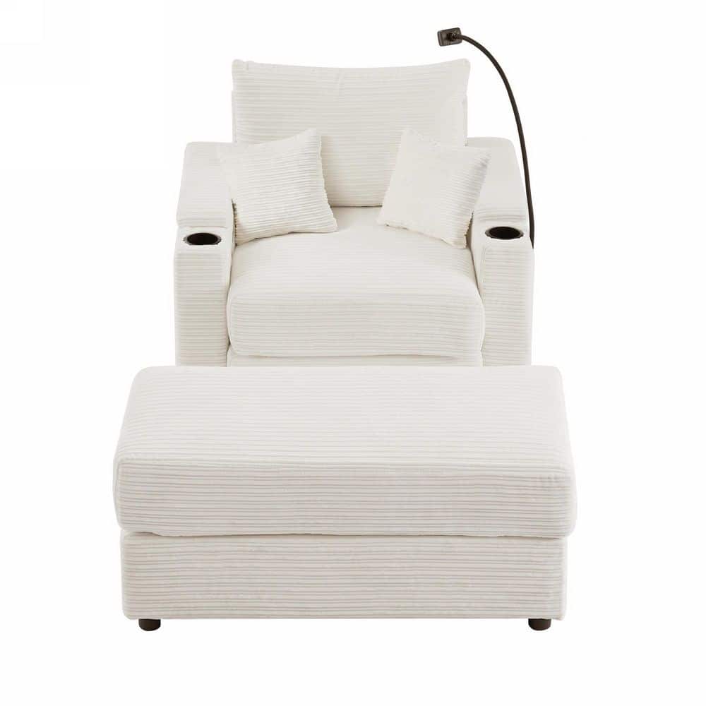 Clihome 41.7 in. Corduroy Square Arms Corduroy Rectangle Sofa in Beige ...
