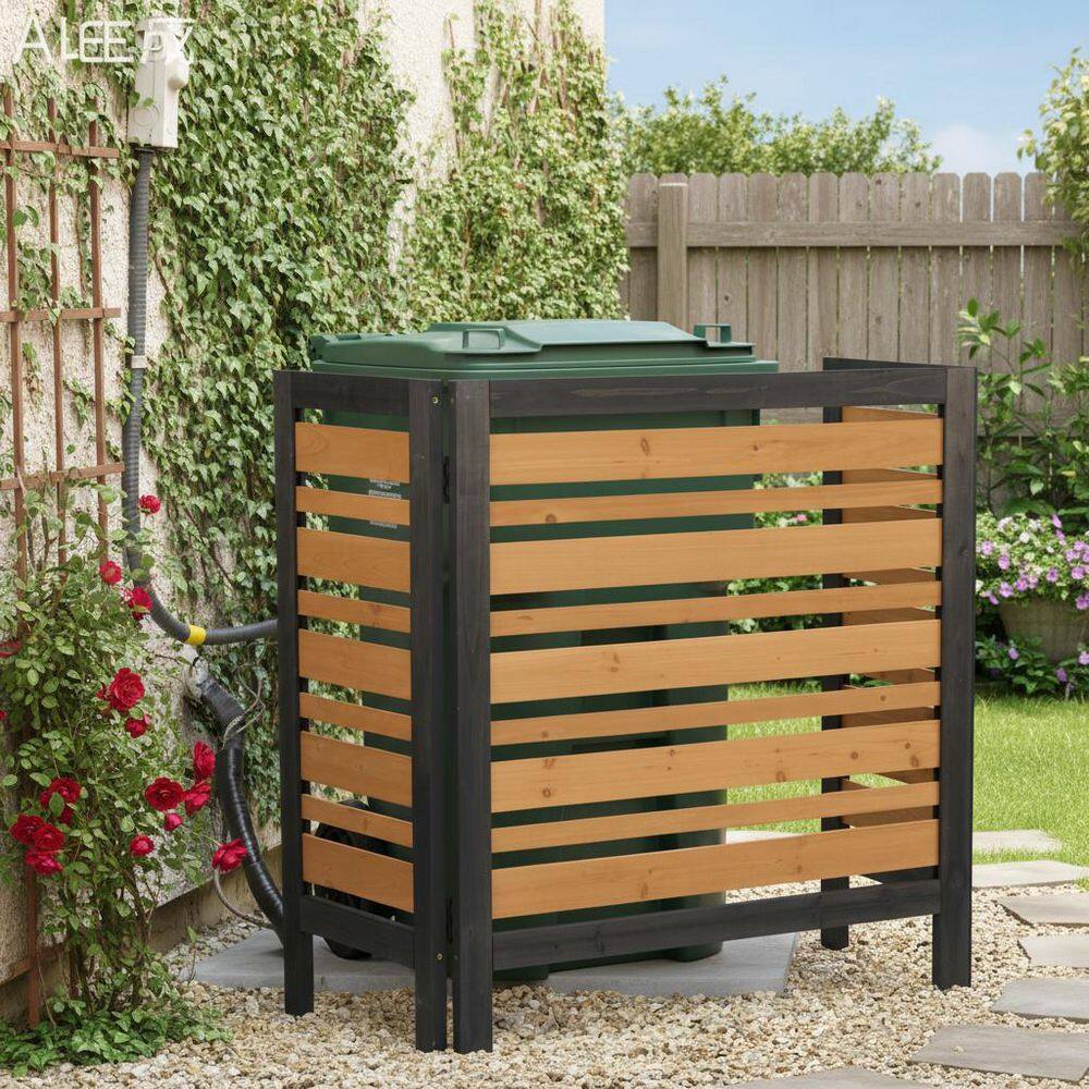 38 in. W x 42 in. H Black+Gold Wood Privacy 3-Panel Outdoor Air ...