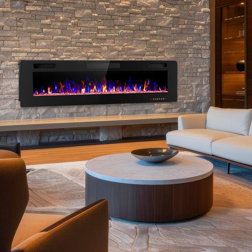 R.W.FLAME 68 in. Wall Mount Low Noise Electric Fireplace with Remote Control and Touch Screen ...