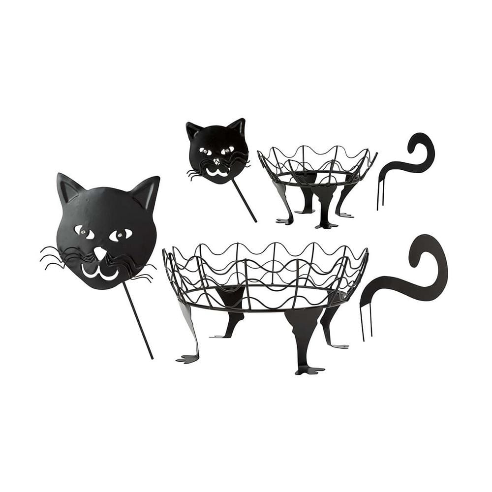 Evergreen Enterprises 6 in. Set of 2 Halloween Cat Metal Pumpkin ...