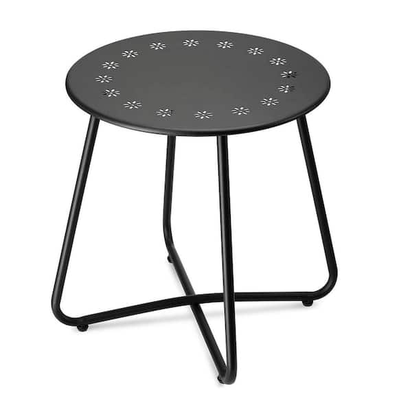 Black round metal outdoor side table L0928PGQC1 - The Home Depot