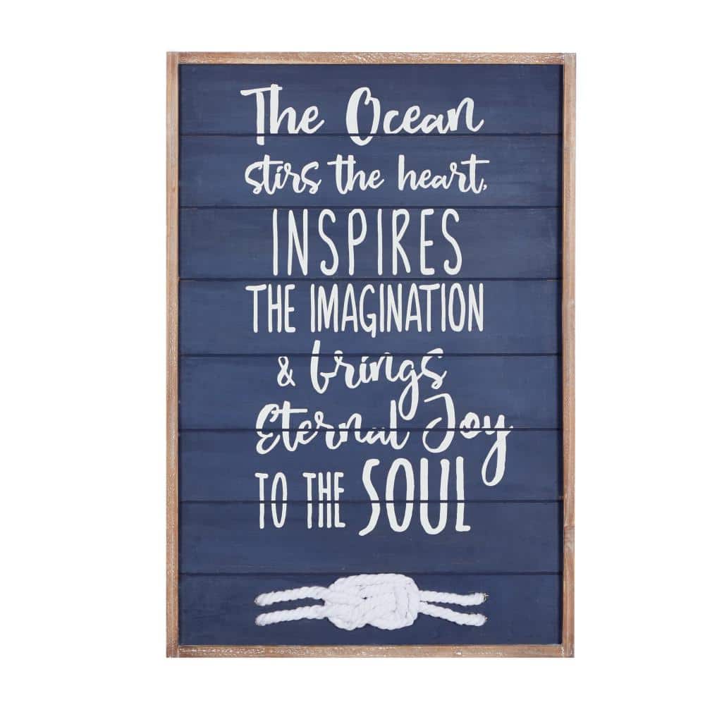 Litton Lane 16 in. x 24 in. Wood Blue Ocean Sign Wall Decor with ...
