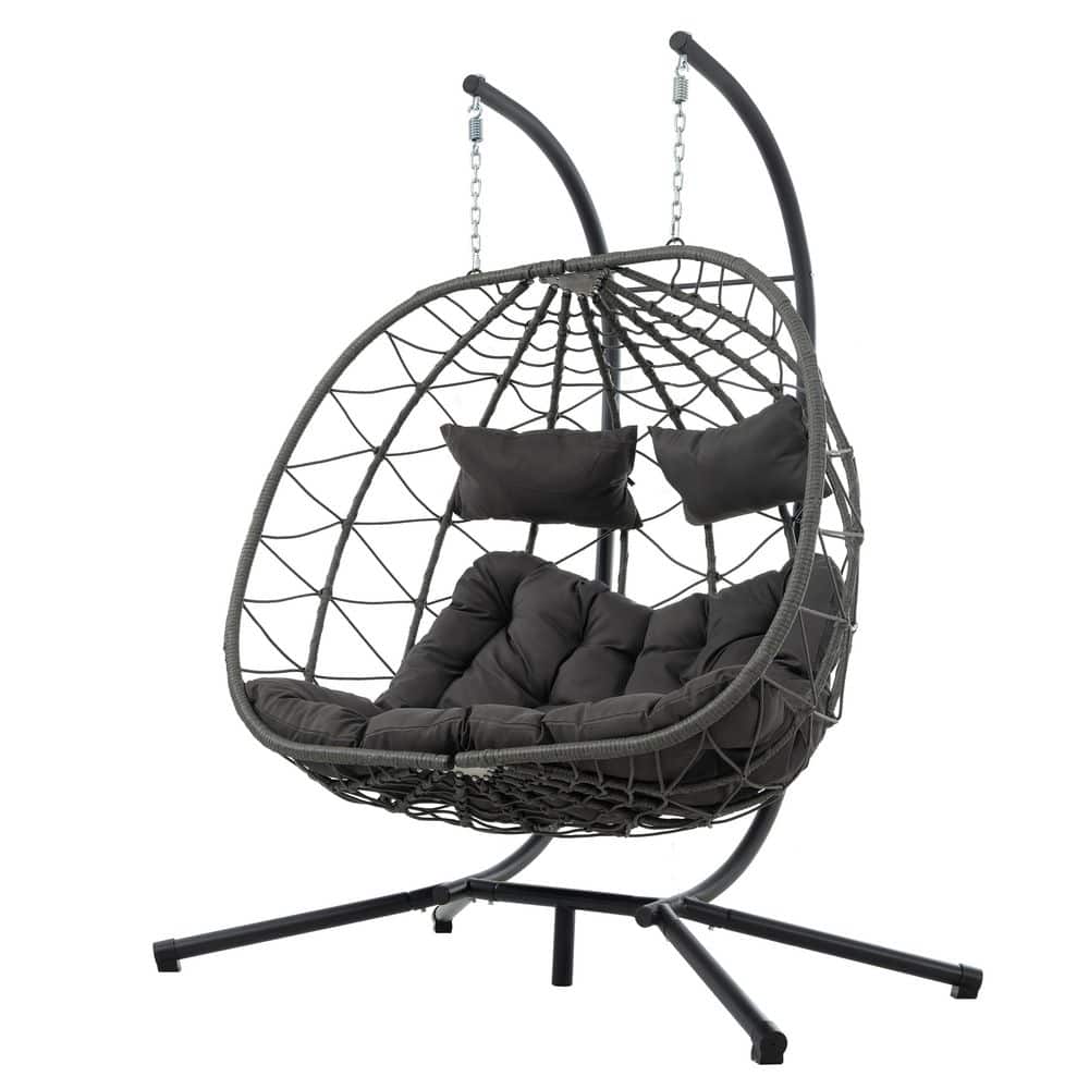 OLUMAT 2 Person Metal Patio Swing Outdoor Egg Chair with Black Stand ...