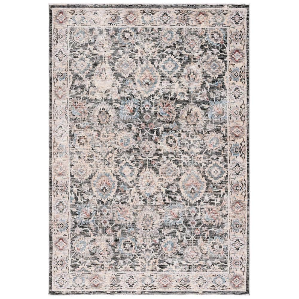 SAFAVIEH Artifact Charcoal/Ivory 8 ft. x 10 ft. Distressed Floral ...