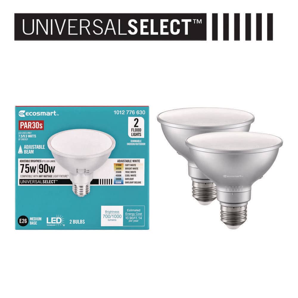 EcoSmart Universal Select 75/90-Watt Equivalent PAR30S Dimmable Adjustable Beam Angle LED Light ...