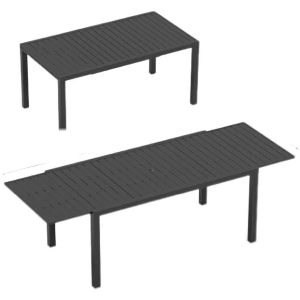 Black Rectangle Metal Outdoor 3-Panel Dining Table with Hidden ...