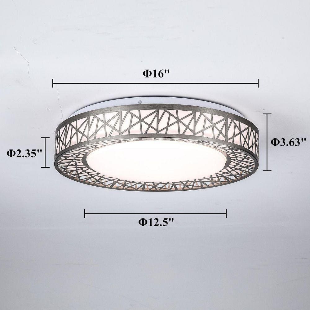 Lightania 16 in. 28-Watt Modern Brass Nickel Integrated LED Flush Mount ...