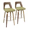 Lumisource Trilogy 30 in. Walnut and Green Fabric Bar Stool (Set of 2 ...