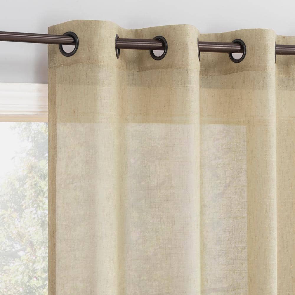 Sun Zero Vail Sand Linen Polyester Blend 52 in. W x 84 in. L Grommet ...