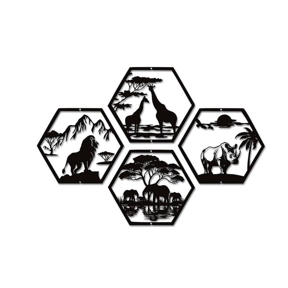 8.3 in. x 10 in. African Safari Metal Indoor/Outdoor Wall Art, 4-Piece ...