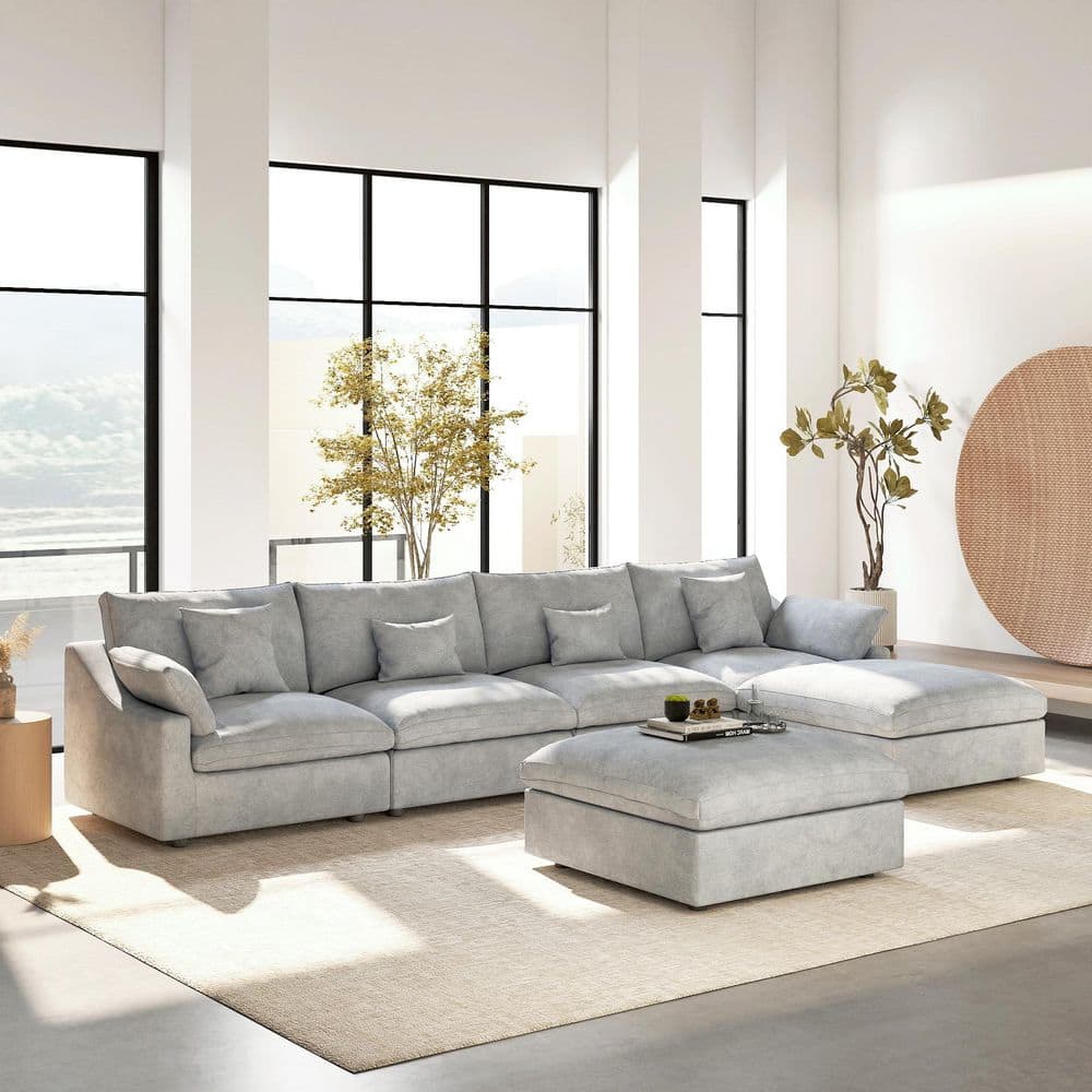 Reviews for Magic Home 156 in. Square Arm Oversized Deep Seat Linen 6-Piece U-Shaped Modular ...