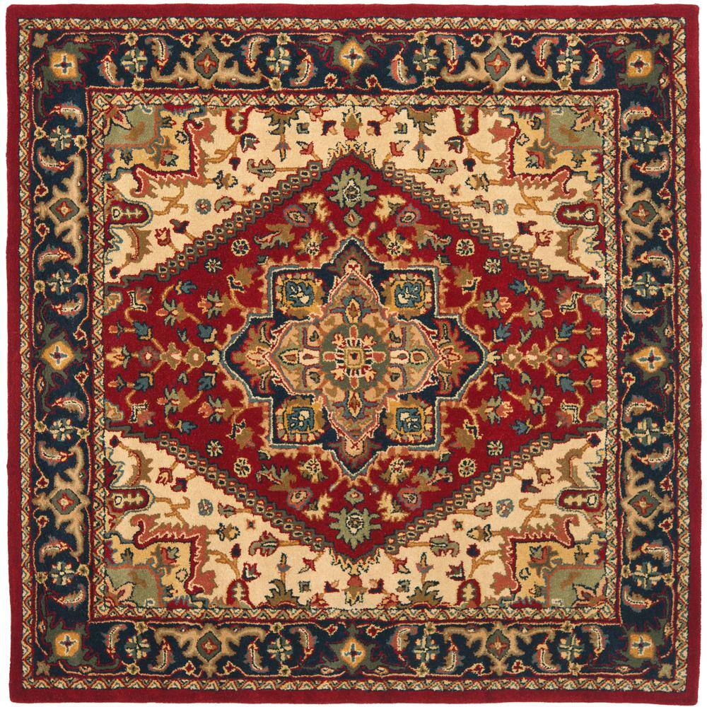 Safavieh Heritage Red 6 ft. x 6 ft. Square Floral Medallion Border Area ...