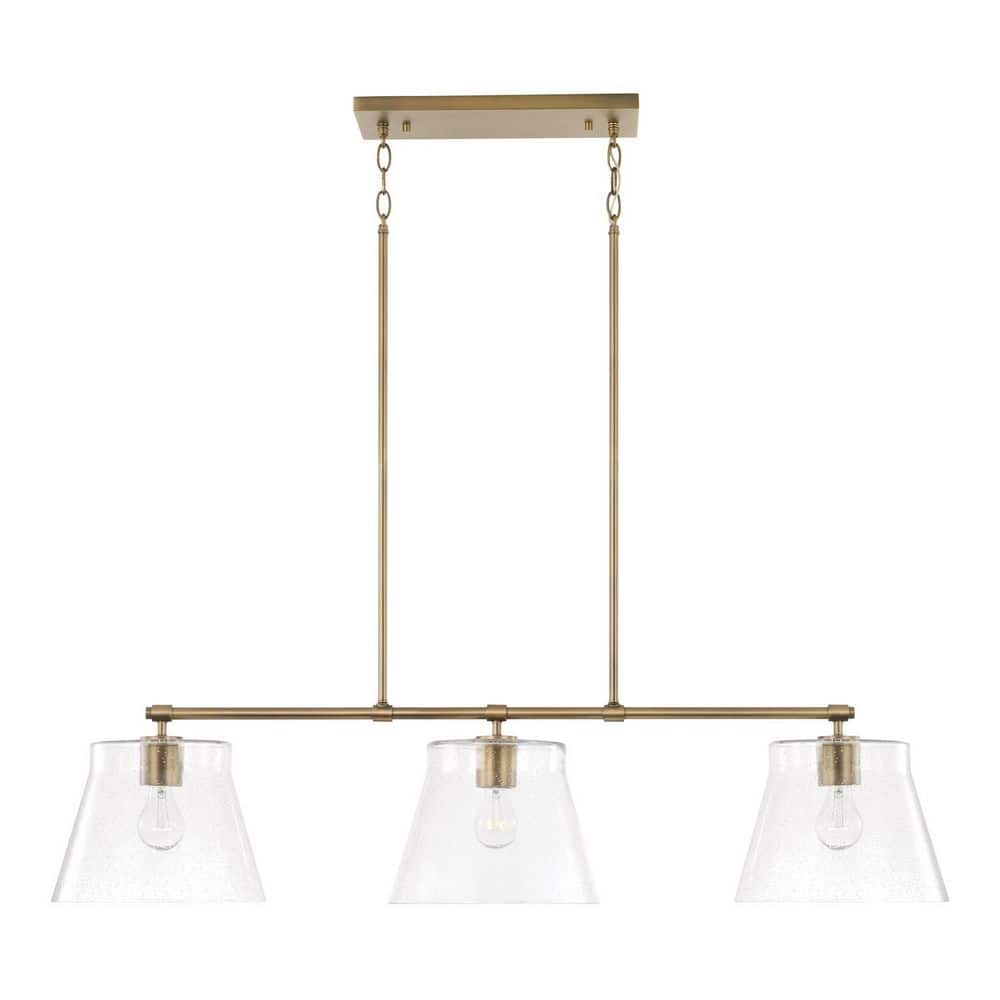 HOMEPLACE LIGHTING Baker 44.5 in. W x 10 in. H 3-Light Aged Brass ...