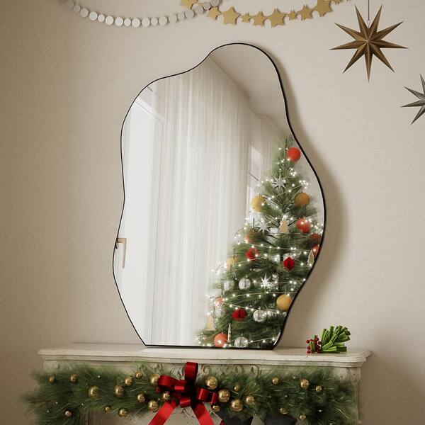 XRAMFY 26 in. W x 38 in. H Irregular Modern Frameless MDF Wall Mirror ...