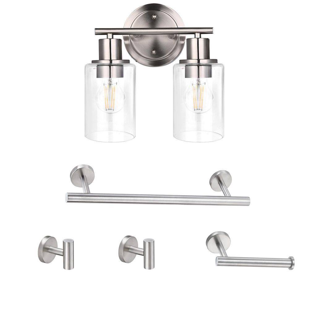 Hukoro Luna 10.4 in. 2-Light Brushed Nickel Vanity Light Fixture with ...