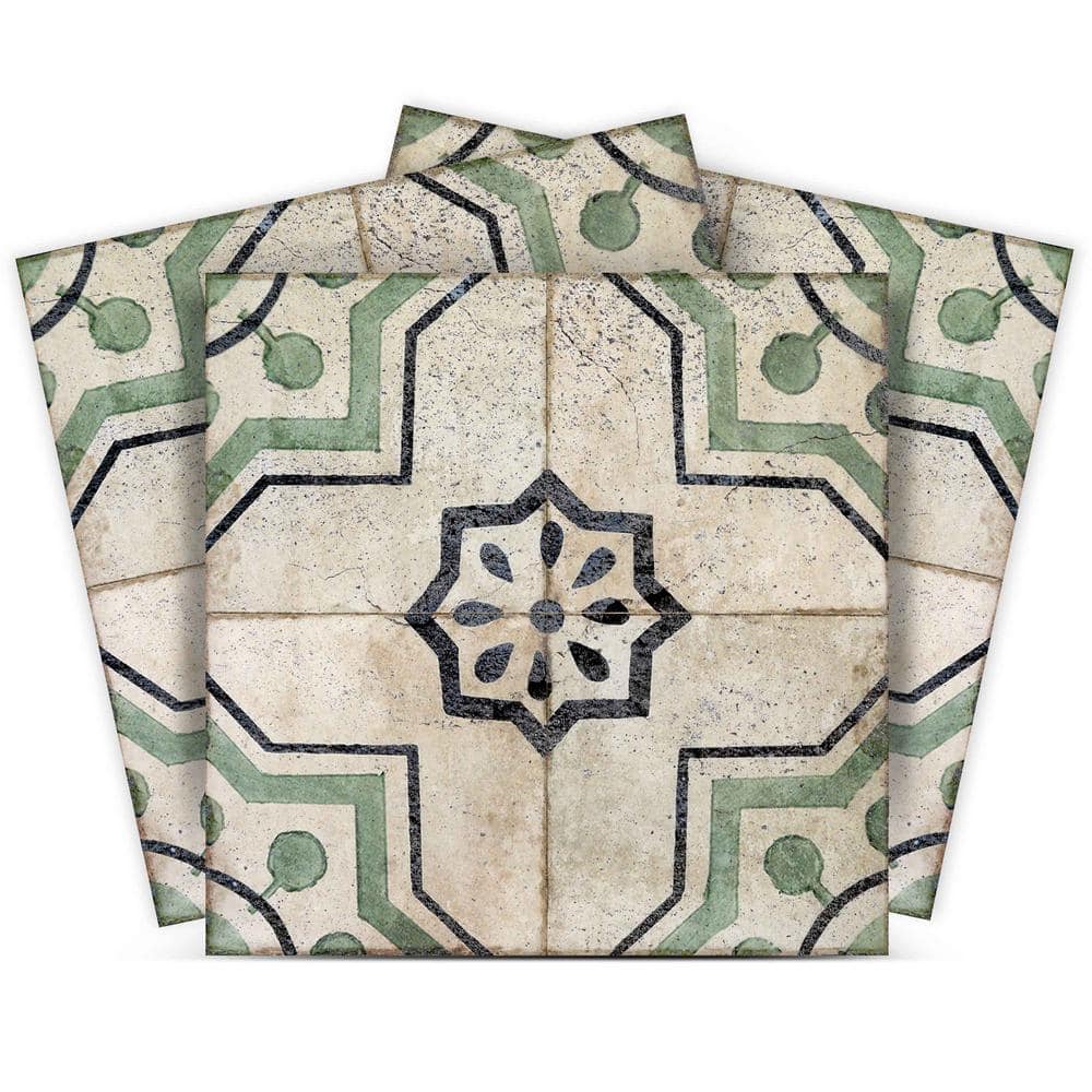 MI ALMA Black and Green V400 7 in. x 7 in. Vinyl Peel and Stick Tile ...