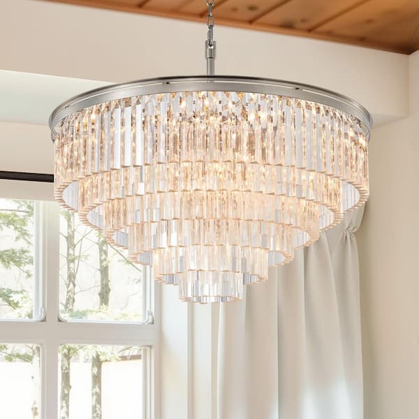 Marwick & Co. 25-Light 39 in. Brushed Nickel Luxury Round Crystal ...