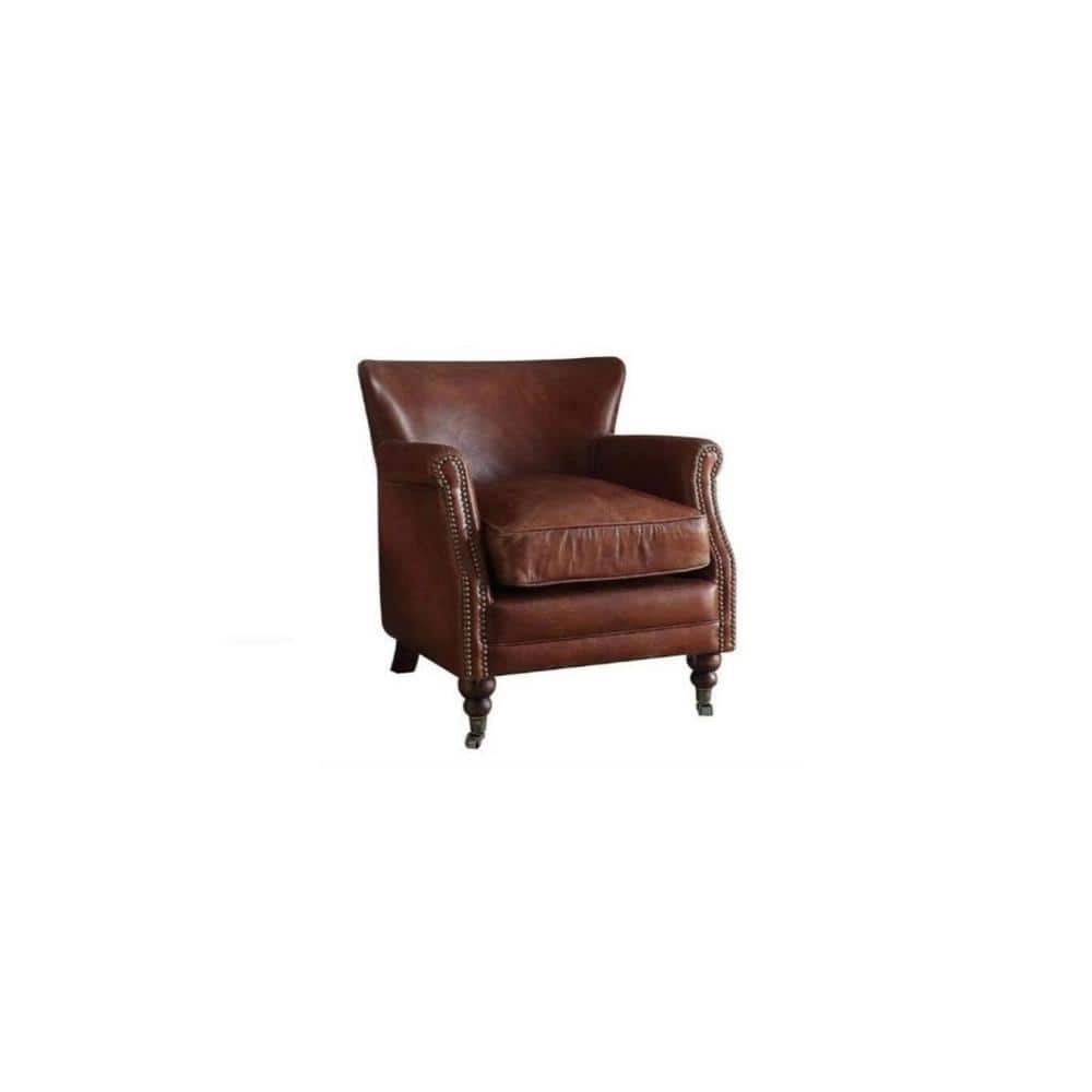 HomeRoots Dark Brown Wingback Chair Set of 1 with Nailhead Trim ...