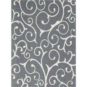 Unique Loom Decatur Scroll Dark Gray/Ivory 2 ft. 2 in. x 6 ft. Runner ...