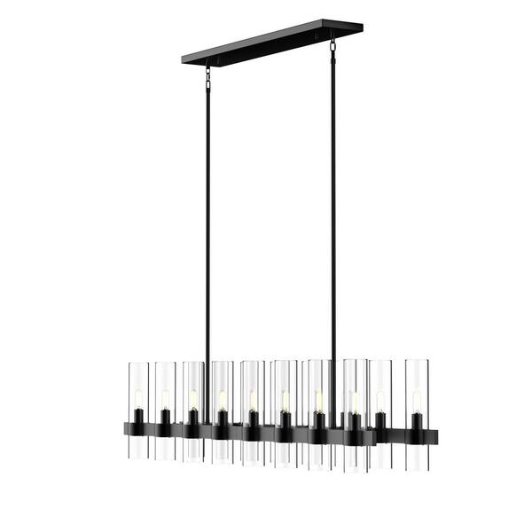 PUYRNF 16-Light 54 in. Dimmable Black Rectangular Glass Shade ...