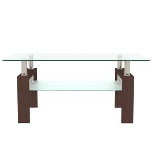 Welwick Designs 40 in. Dark Walnut Medium Rectangle Glass Coffee Table ...