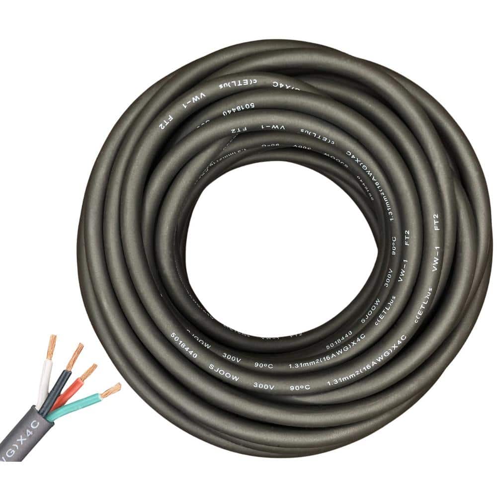 WindyNation 300 ft. 16/4 16-Gauge 4 Conductor 300-Volt Black SJOOW ...