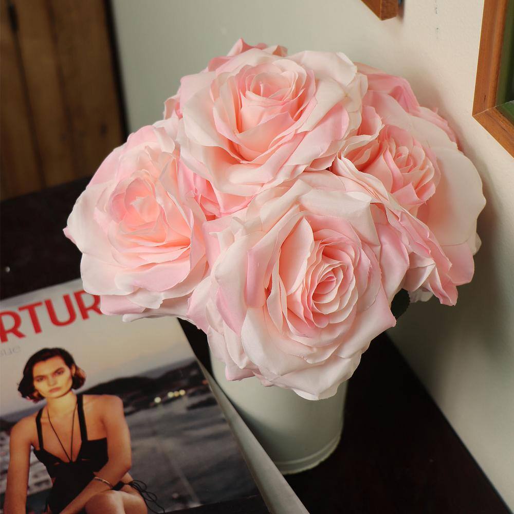 Larksilk 20" Artificial Light Pink Silk Open Rose Stem (6 Pack ...