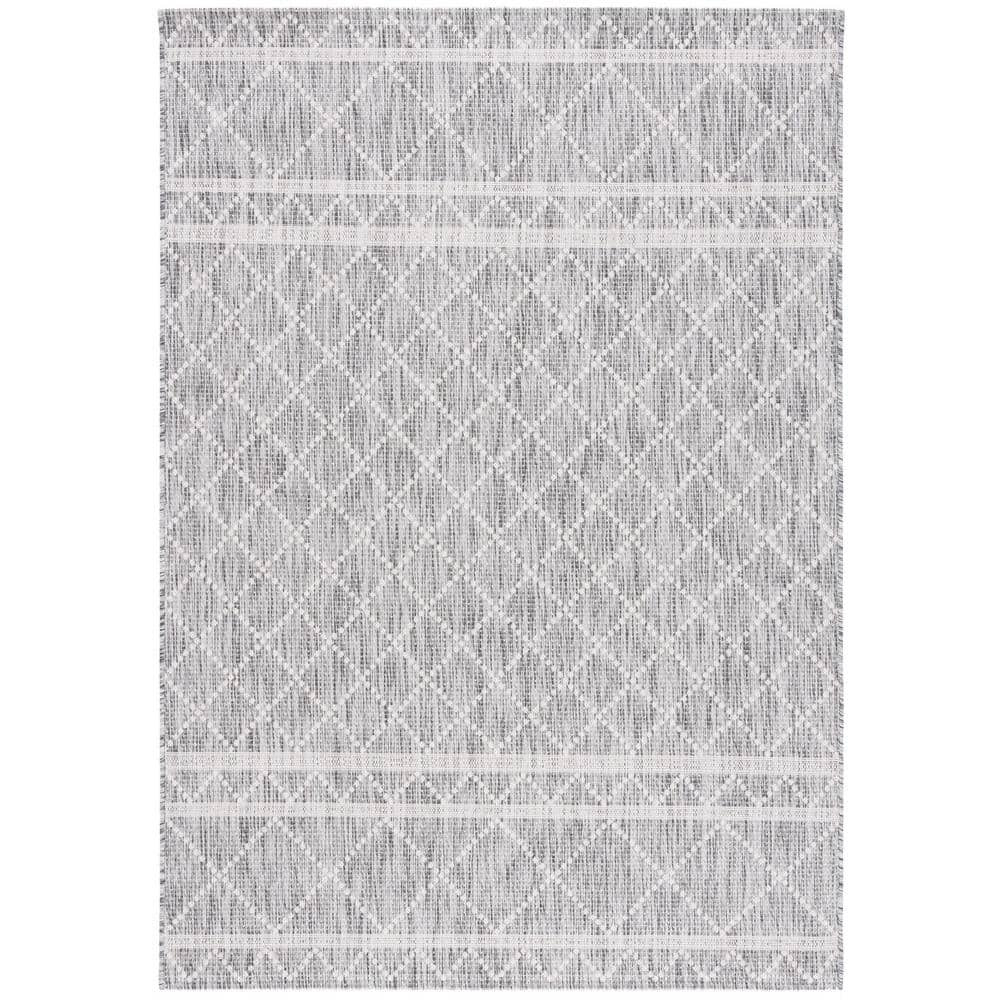 SAFAVIEH Courtyard Light Gray/Dark Gray 9 ft. x 12 ft. Diamond Border ...