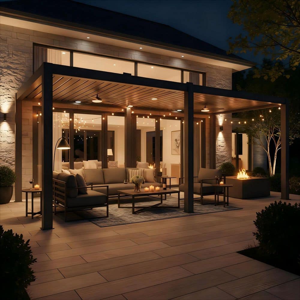 Mondawe 10 ft. x 28 ft. Dark Gray Aluminum Outdoor Solar-Powered ...