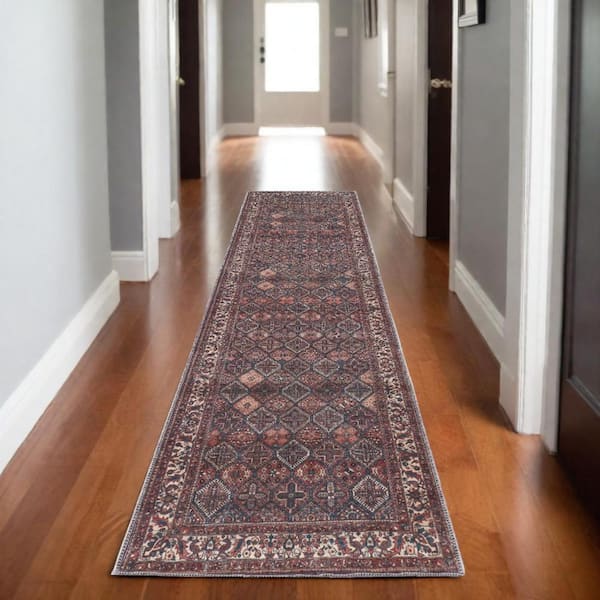 HomeRoots Brown Red and Ivory 3 ft. x 8 ft. Floral Area Rug 2000515138 ...