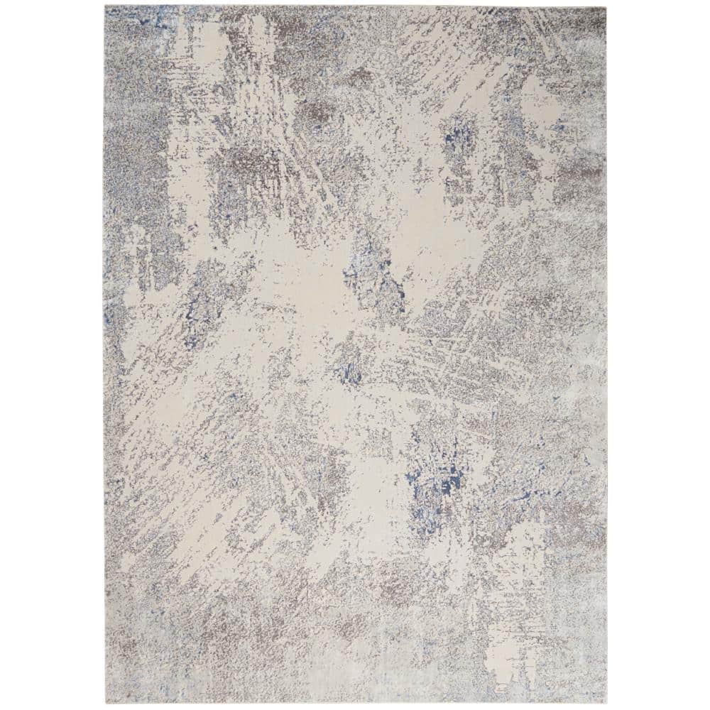 Nourison Silky Textures Ivory/Grey 8 ft. x 11 ft. Abstract Contemporary ...