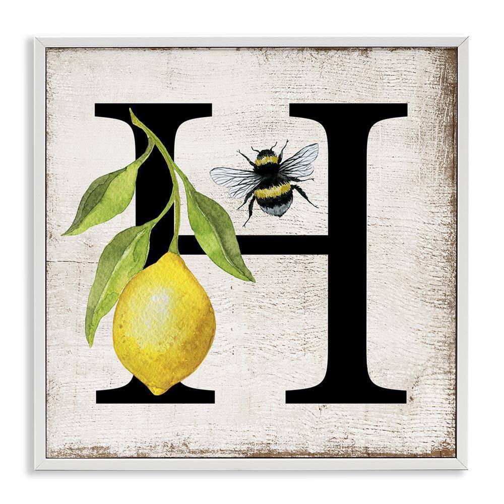 Stupell Industries Lemon and Bee H Letter by Creatif Belle White Framed ...