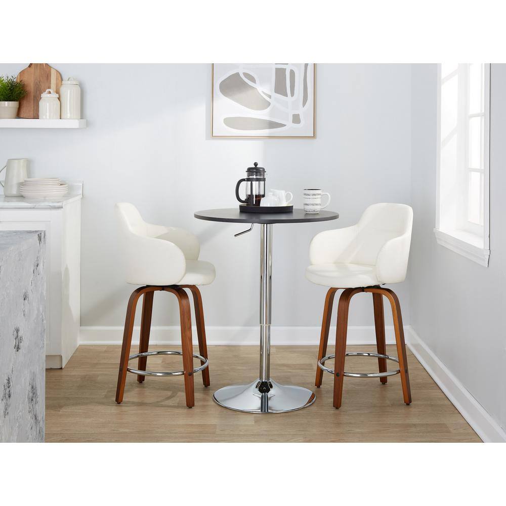 LumiSource Boyne 24 in. White Faux Leather, Walnut Wood and Chrome ...