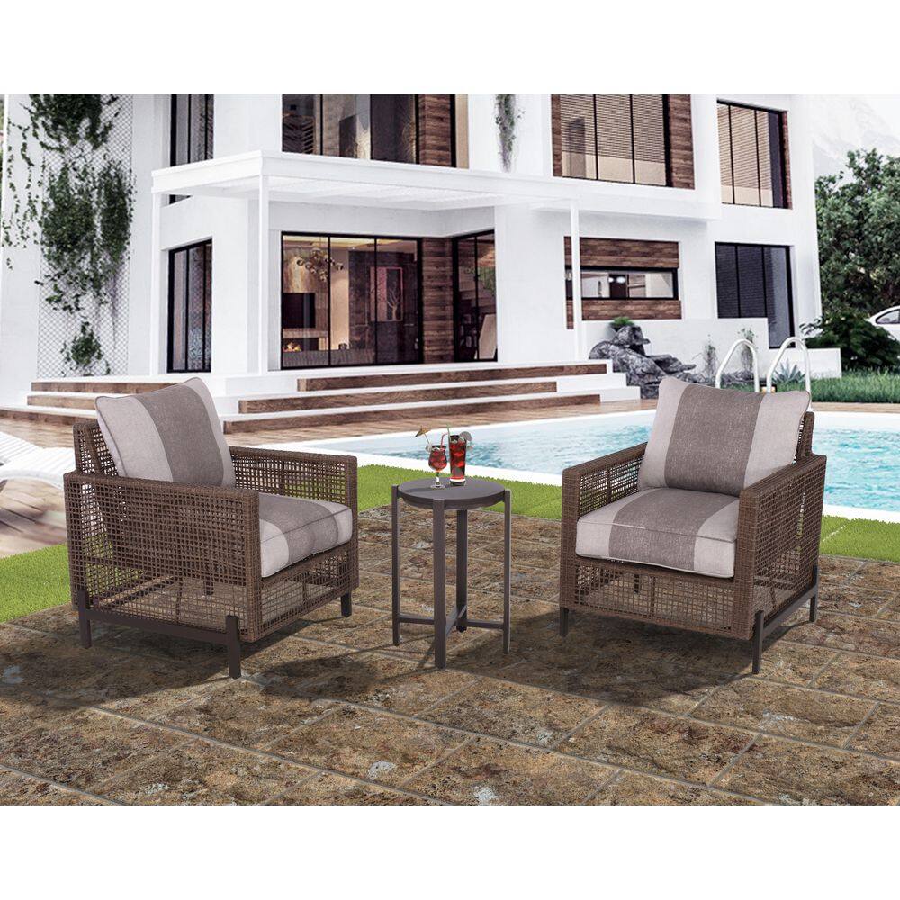 3-Piece Patio Aluminum All-Weather Outdoor Chat Set, 2 Outdoor Wicker ...