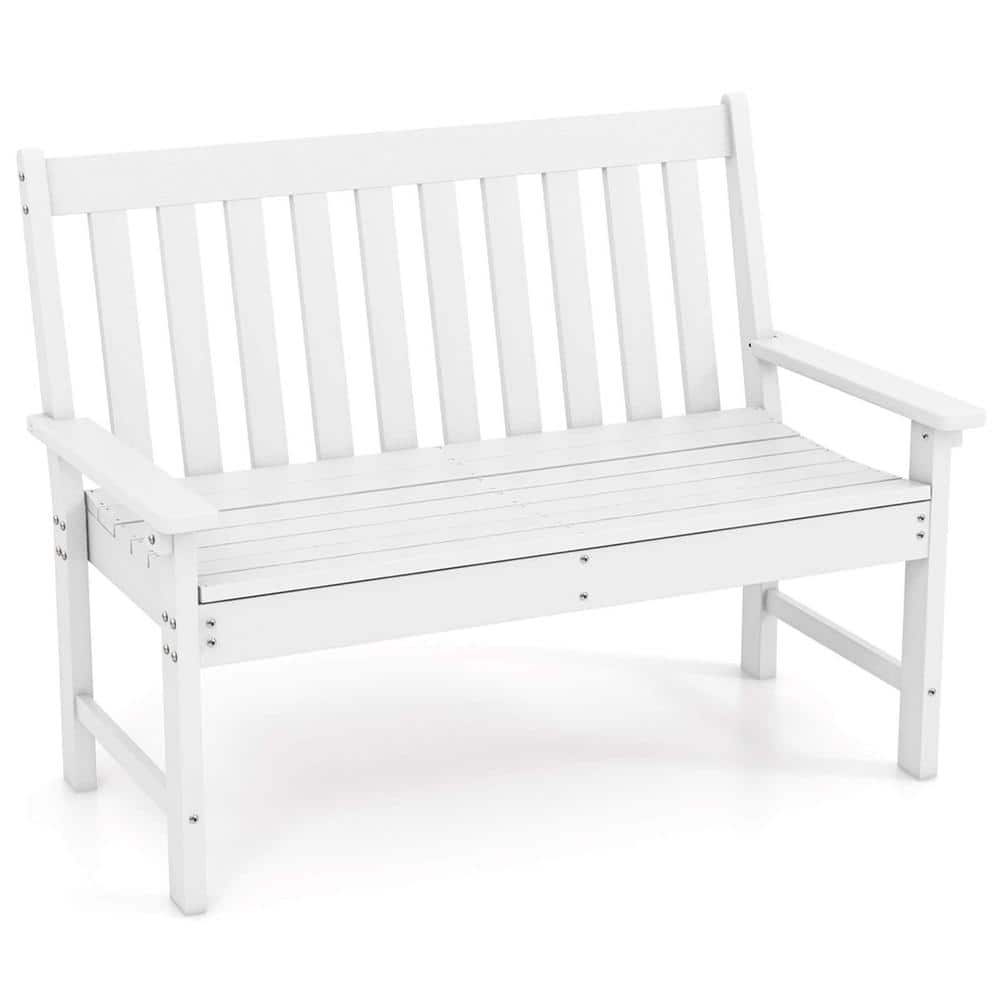 Costway White Plastic Outdoor Bench All-Weather 2-Person Outdoor Bench ...