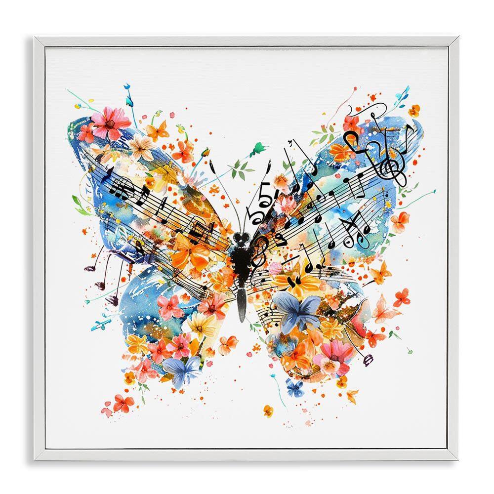 Stupell Industries Song Notes Butterfly by LSR Design Studio White ...
