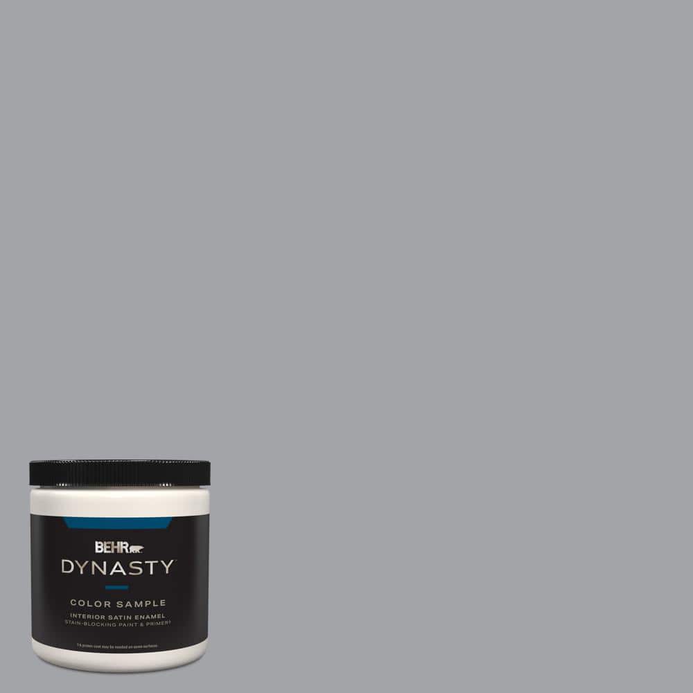 BEHR DYNASTY 8 oz. #N530-4 Power Gray One-Coat Hide Satin Enamel Stain ...