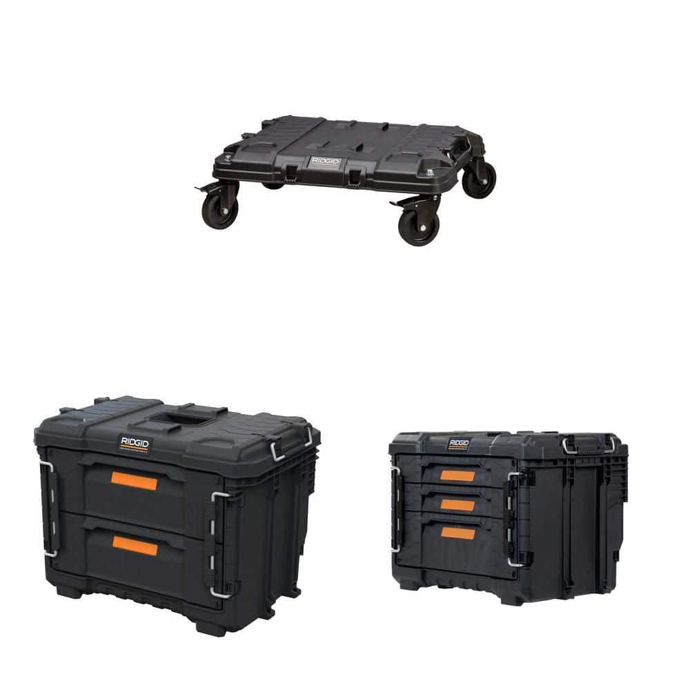 RIDGID 24 in. x 18 in. Black Tool Cart with 22 in. XL 2-Drawer Tool Box ...