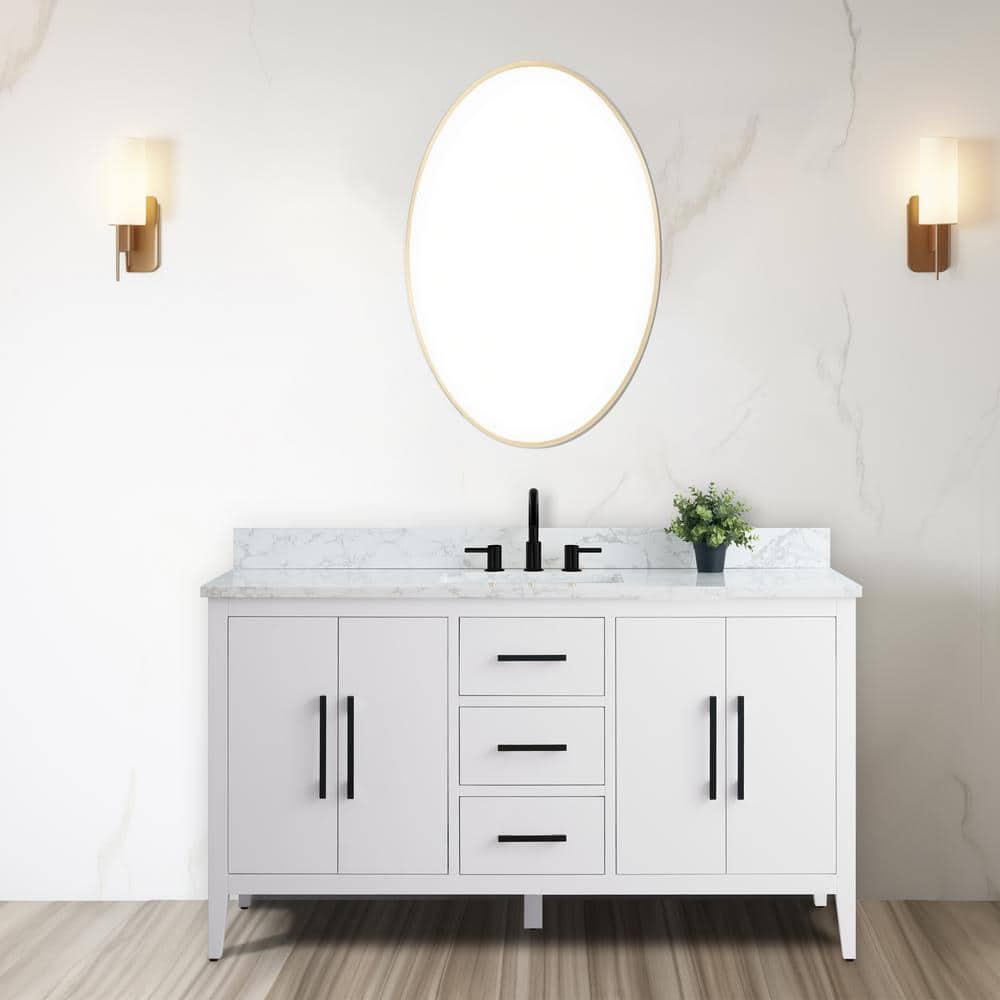 Vanity Art 60 in. W x 22 in. D x 34 in. H Single Sink Bathroom Vanity Cabinet in White with ...