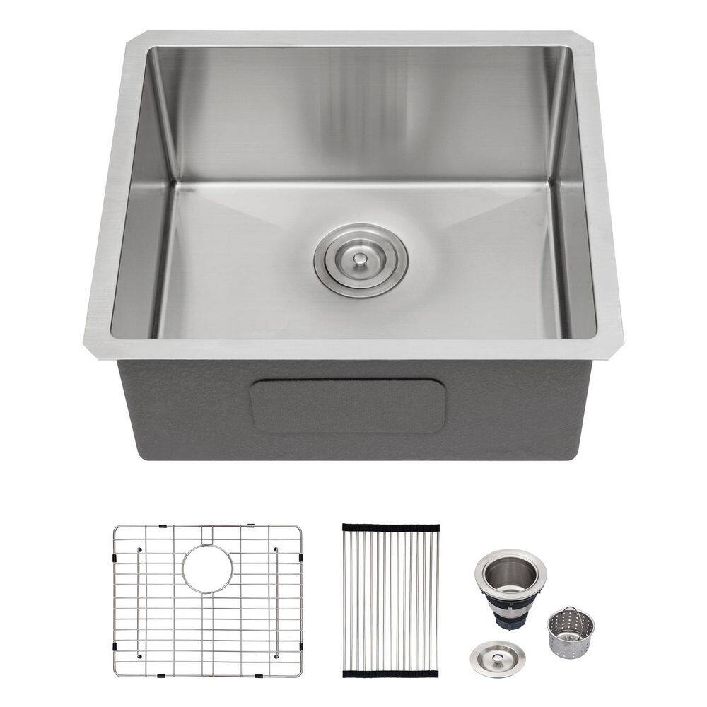 Qidian 21 in. Undermount Single Bowl 18-Gauge Brushed Nickel Stainless ...