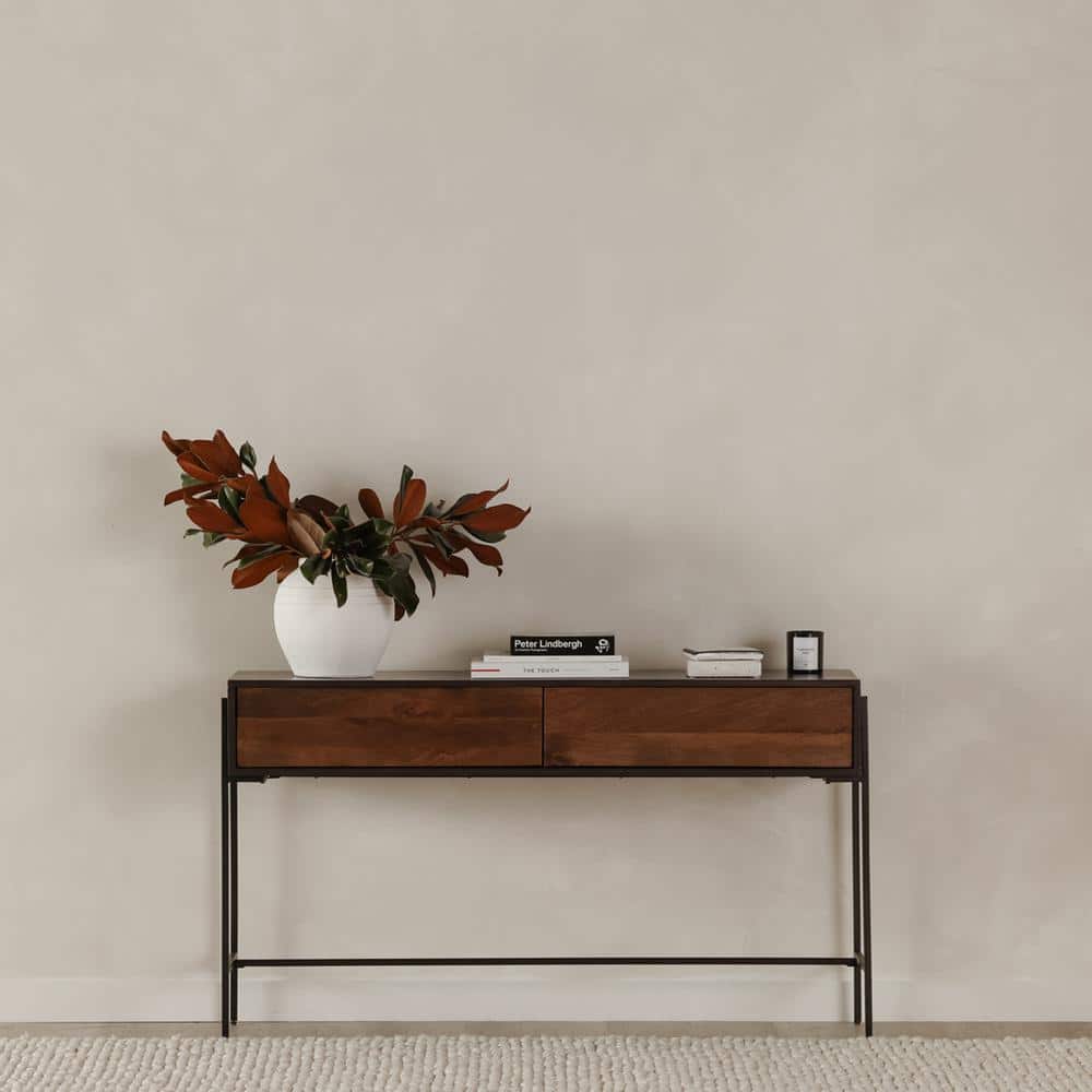 NADAAL STUDIOS George 54 in. Light Brown Rectangle Mango Wood Console ...