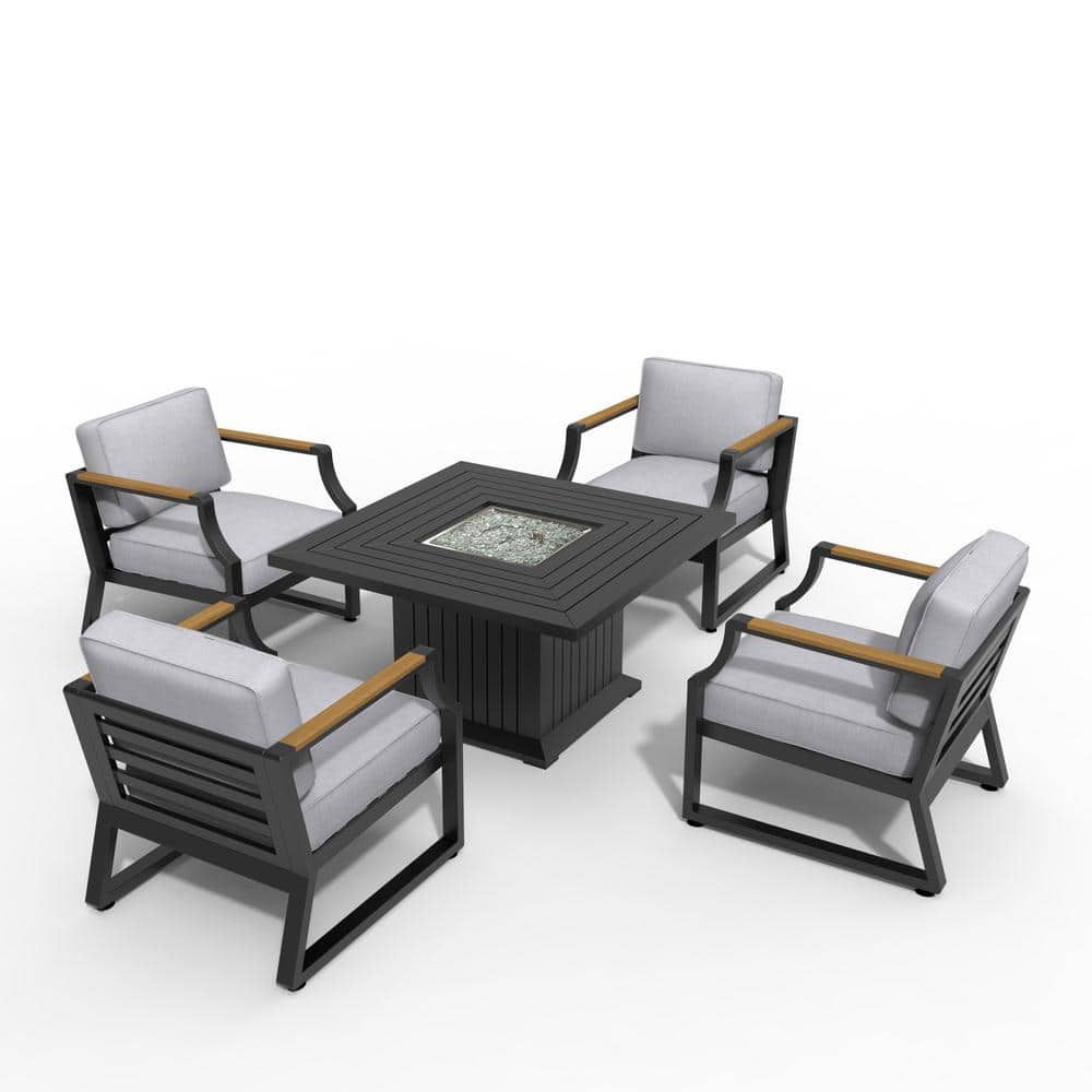moda furnishings Augustine Black 5-Piece Aluminum Patio Fire Pit ...