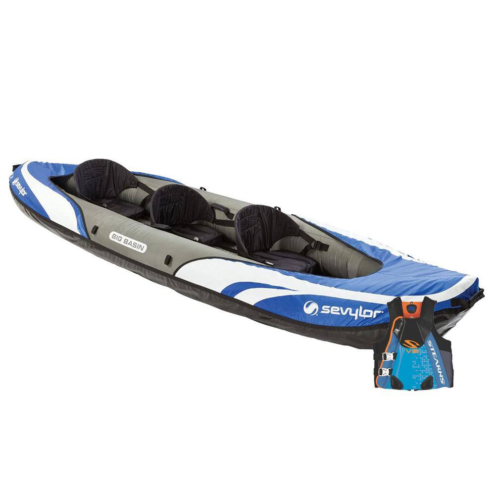 Sevylor Big Basin 3-Person Inflatable Kayak & Stearns Men's Life Vest ...